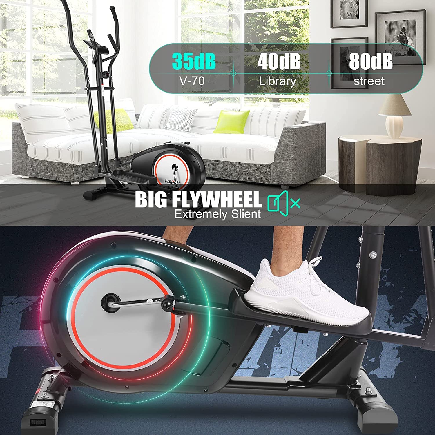 FUNMILY Elliptical Machine for Home Use - Elliptical Training Machines with 8 Level Magnetic Resistance, APP Connect, Multi-Function