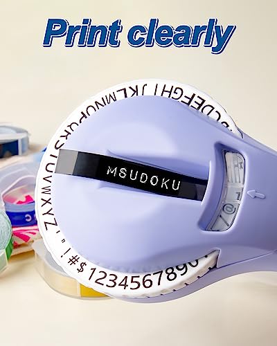 Msudoku Embossing Label Maker Machine with Tapes, 3D Embosser Gift, Portable Handheld Embosser Machine with 6 Rolls Embossed Label for Craft Cupboard and Other Home DIY Use, Purple Labeler