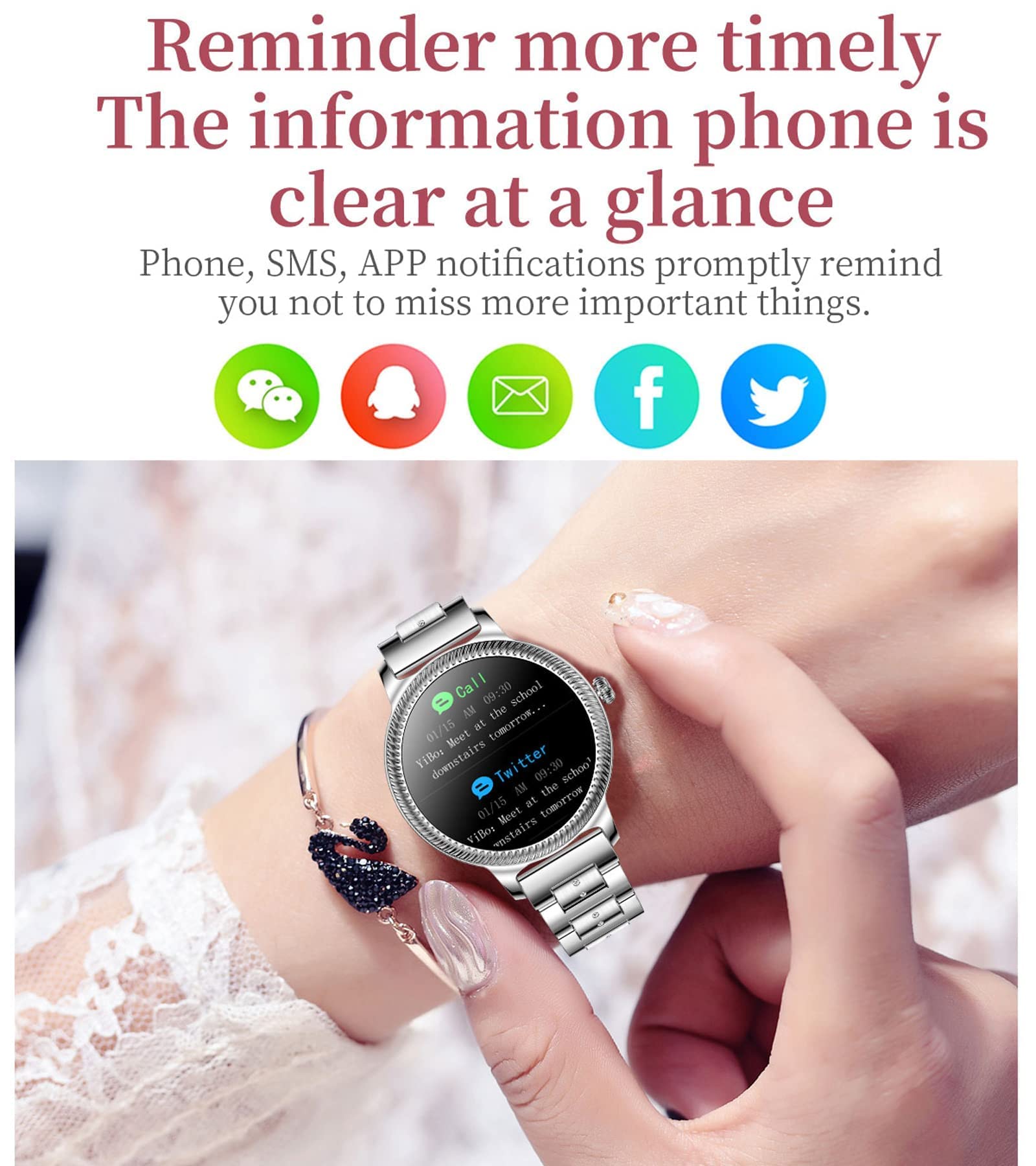 Yihou Smart Watches for Women Fitness Tracker Heart Rate Full Touch Screen Watch Pedometer Step Counter Smart Bracelet Text Call Reminder Waterproof Smart Watch for Android Phones Compatible iPhone
