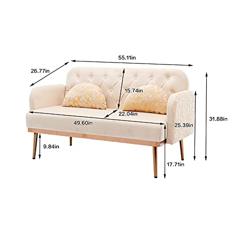 Nigwedete 55'' W Loveseat Sofa, Accent Sofa with Metal Feet, Modern Upholstered Sofa Couch for Small Living Room, Apartment and Small Space, Beige