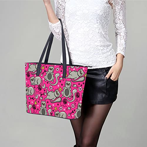 Funny British Cat Women's Tote Bag PU Leather Shoulder Bag Handbags Purse For Work Shopping Travel