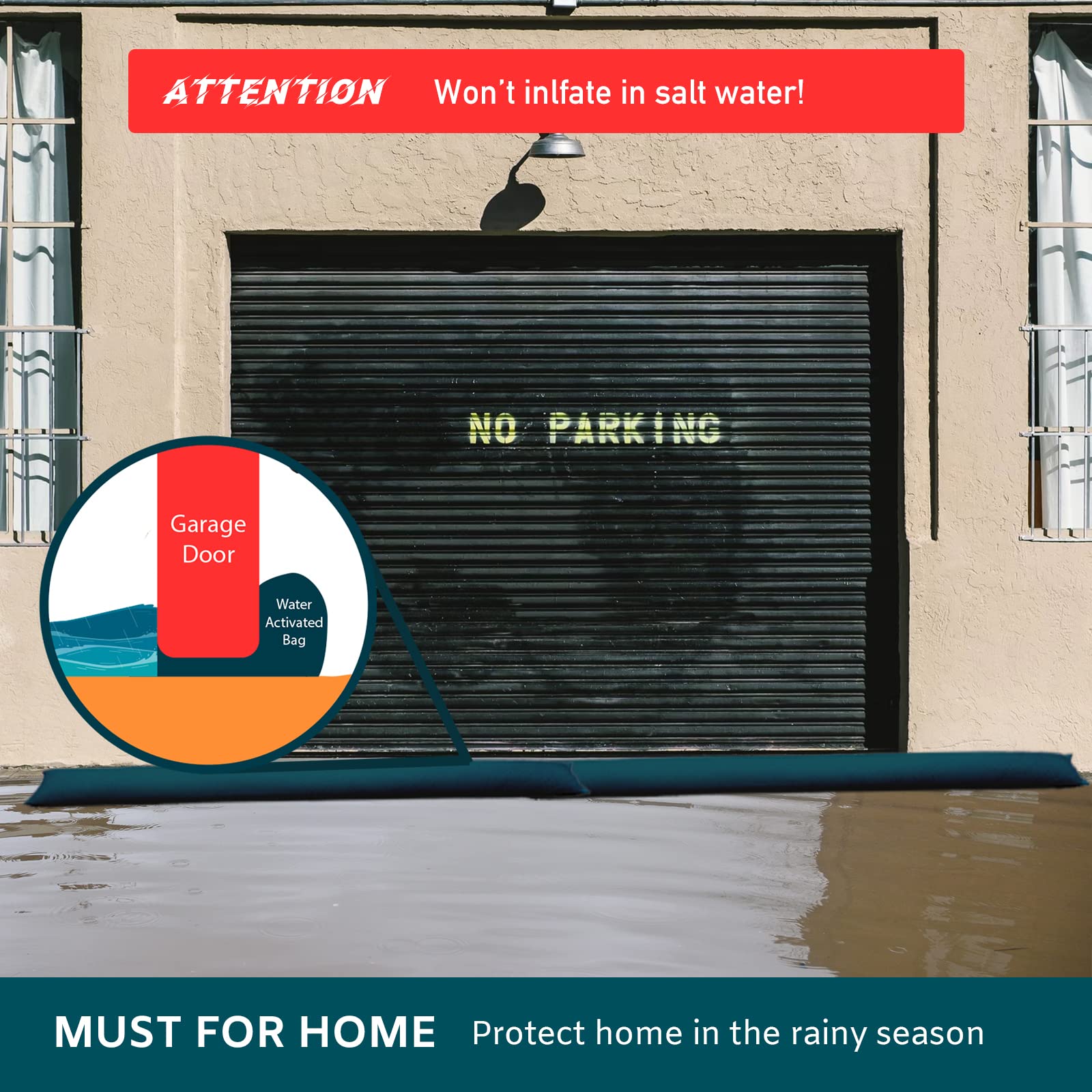 Flibyt 5FT Water Activated Flood Barriers for Home Door, Sandless Sand Bags for Anti Flood Control, Alternative Sandbag for Rain Protection, Absorbent Prevention for Garage & Basement (2-Pack)