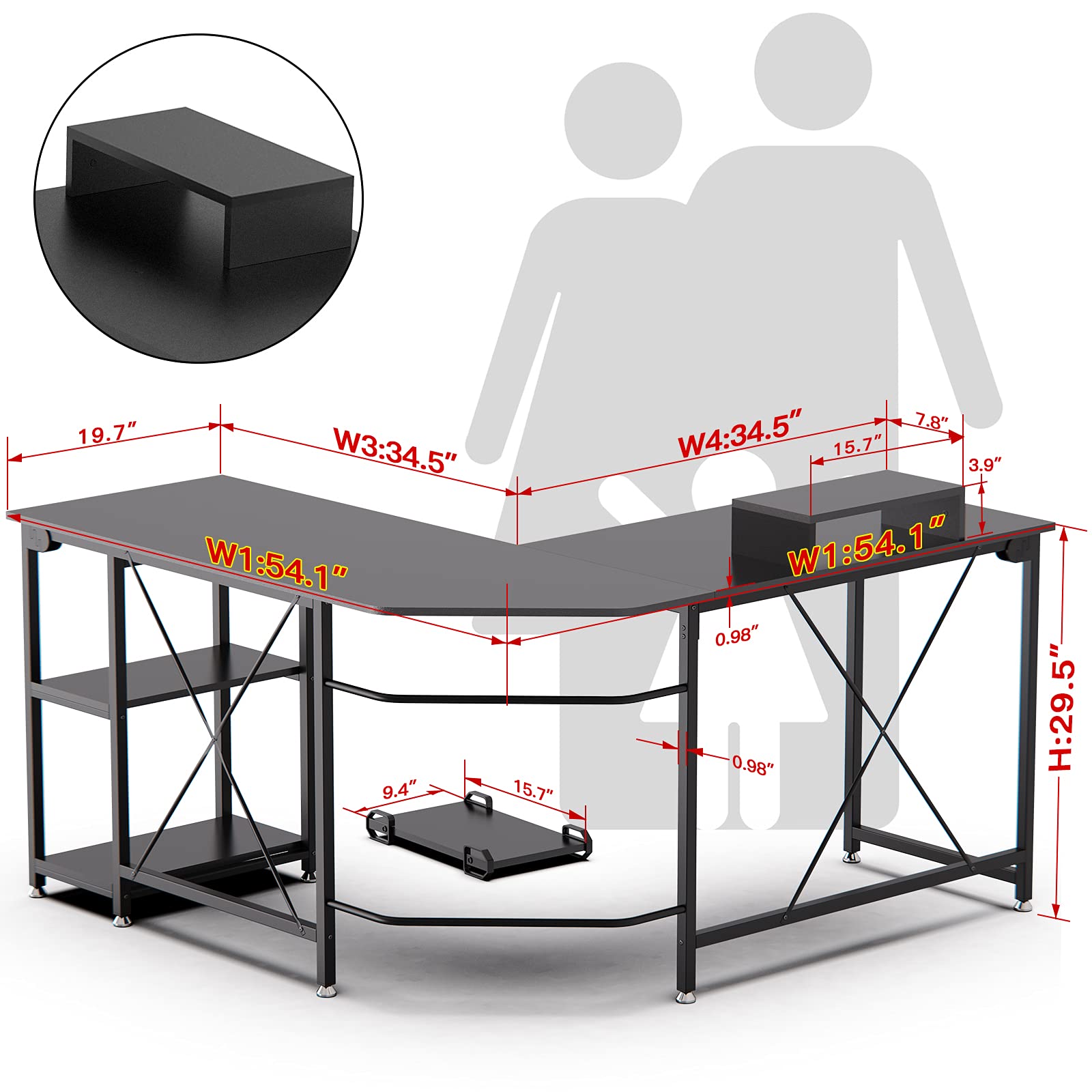 GIKPAL Desk with Drawer, Home Gaming Desk, Office Writing Workstation with Storage Shelves, Space-Saving, White