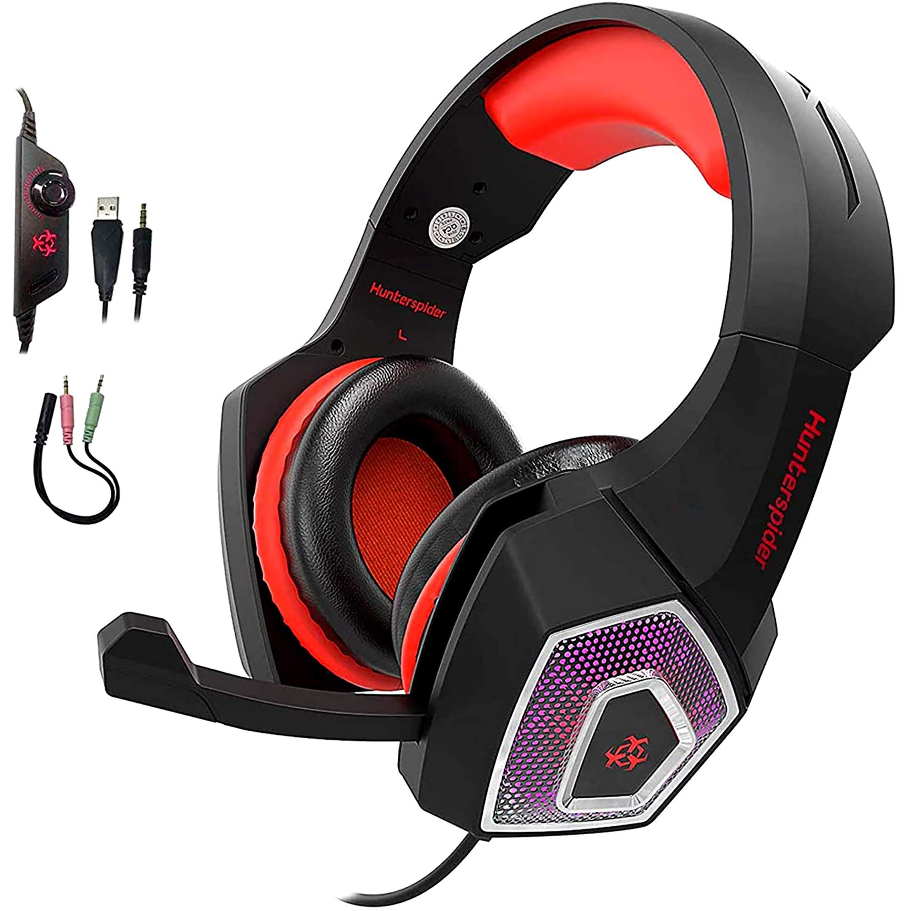 Gaming Headset for PS4 Xbox One, YCCSKY Wired Over Ear Headphone PC USB Gaming Headset with Noise Canceling Mic and LED Light, Compatible with PS4/Xbox One/Mac/Tablets/PC/Laptop/Mobile Phone (Red)