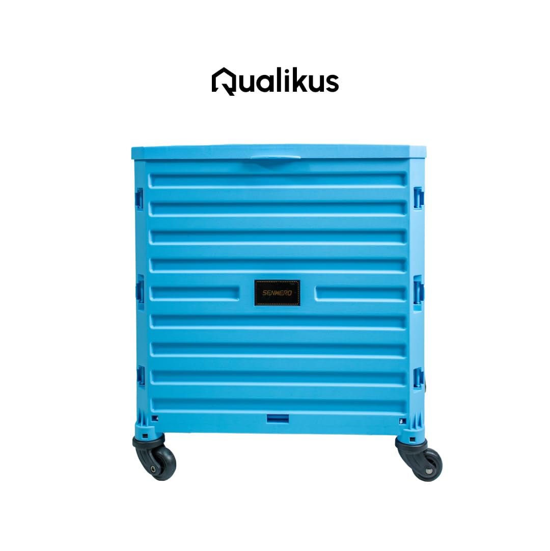 Foldable Rolling carts with Wheels, Heavy Duty Four Wheeled Stair Climber Rolling Utility Collapsible Trolley Pull Cart with Handle Perfect for Office, School, Grocery (Baby Blue)