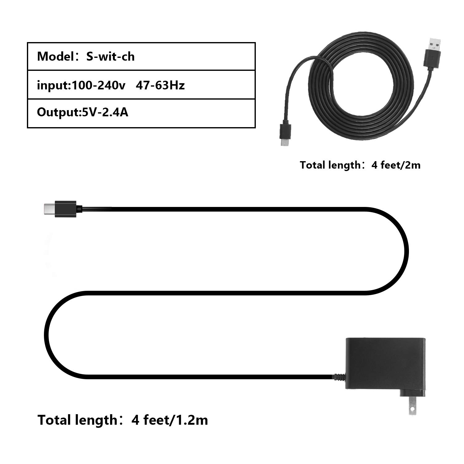 Frienda Charger Compatible with Nintendo Switch, 5 Volt/ 2.6 A AC Adapter Portable Charger with 2 M USB Charger Cable, Power Supply Charging Replacement Accessories, Total 2 Pieces