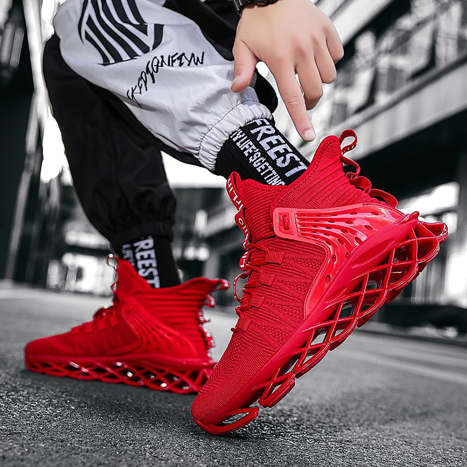 DUDHUH Running Shoes for Men Comfortable Athletic Cross Trainer Casual Walking Fashion Mens Tennis Sock Sneakers Red