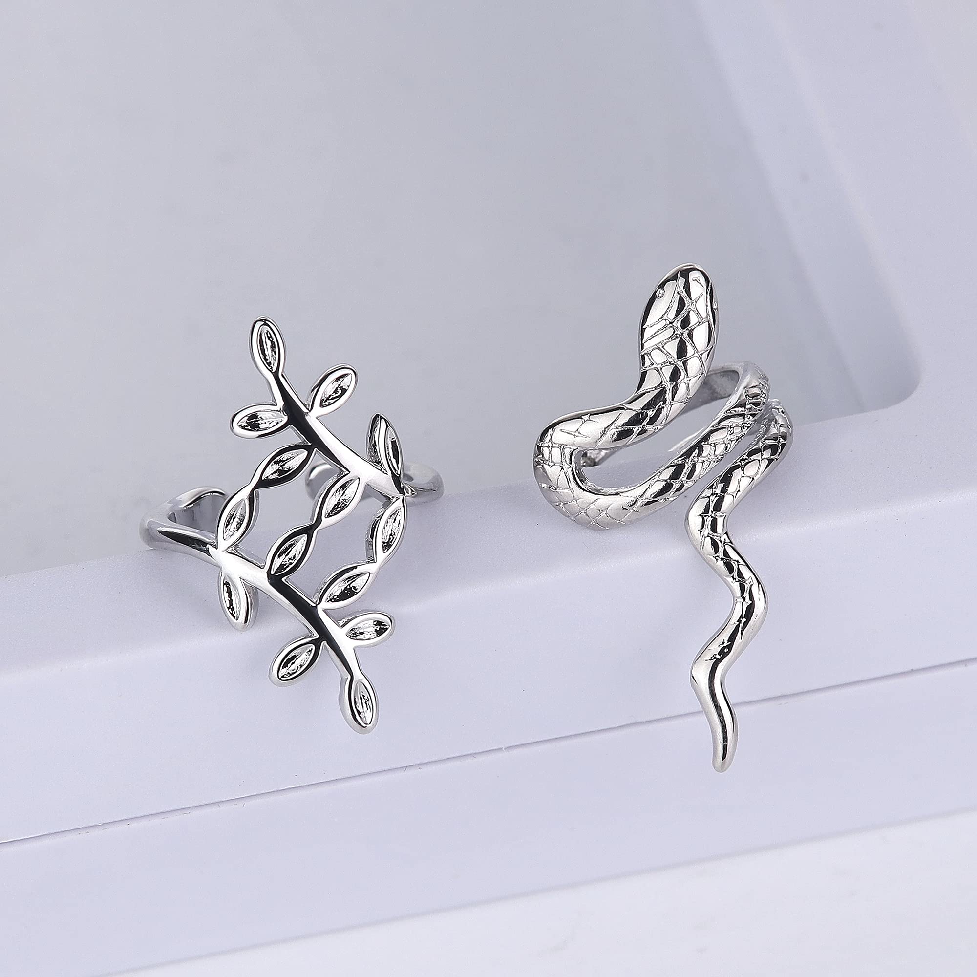 FIBO STEEL 20Pcs Ear Cuffs Earrings Set for Women Non-Piercing Dainty Cartilage Ear Clip On Wrap Earring Set Adjustable Silver Plated