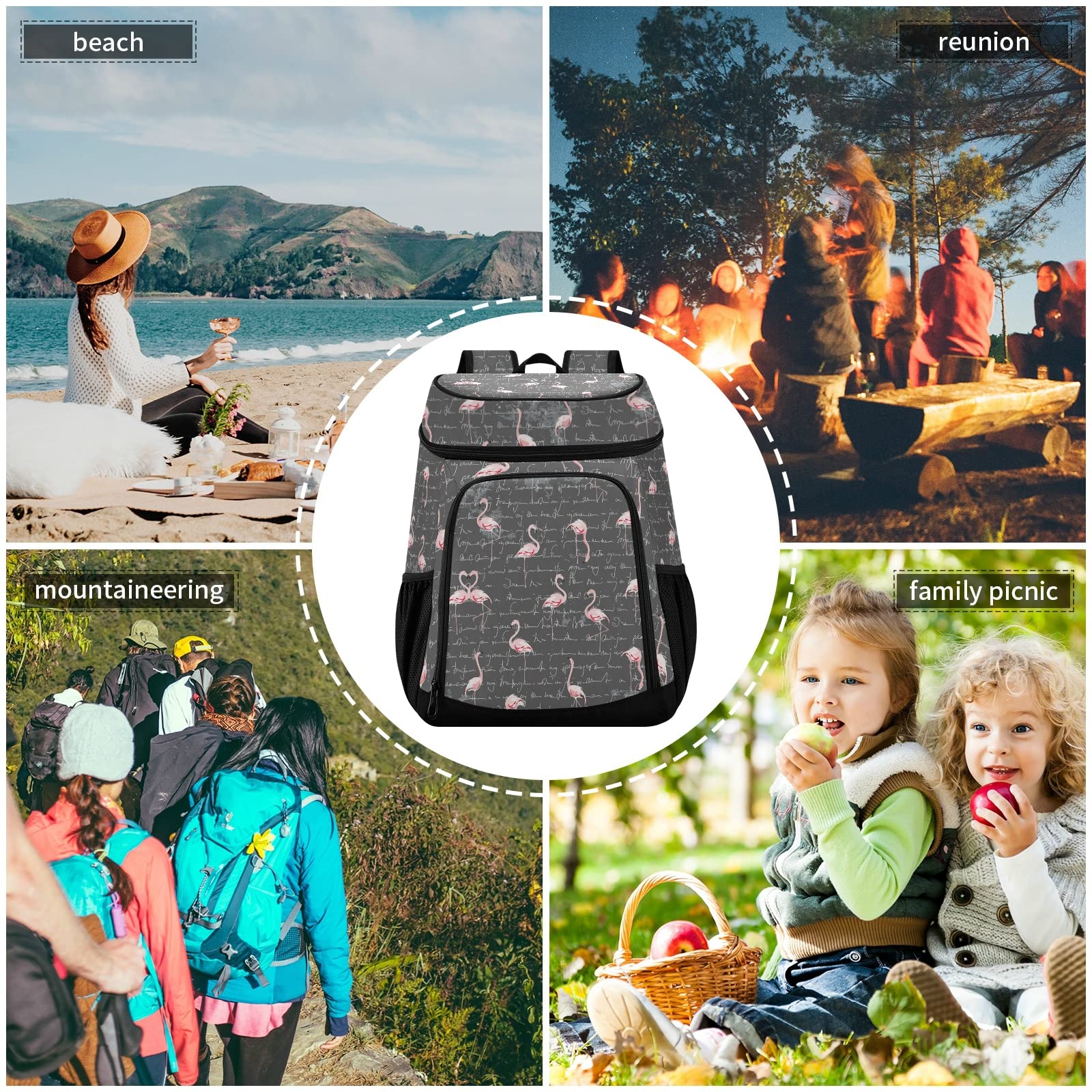 Flamingo Cooler Backpack for Women Men Picnic Cooler Bags Insulated Soft Lunch Backpack with Leakproof Lunch Cooler for Work Fishing Hiking Camping Park Beach