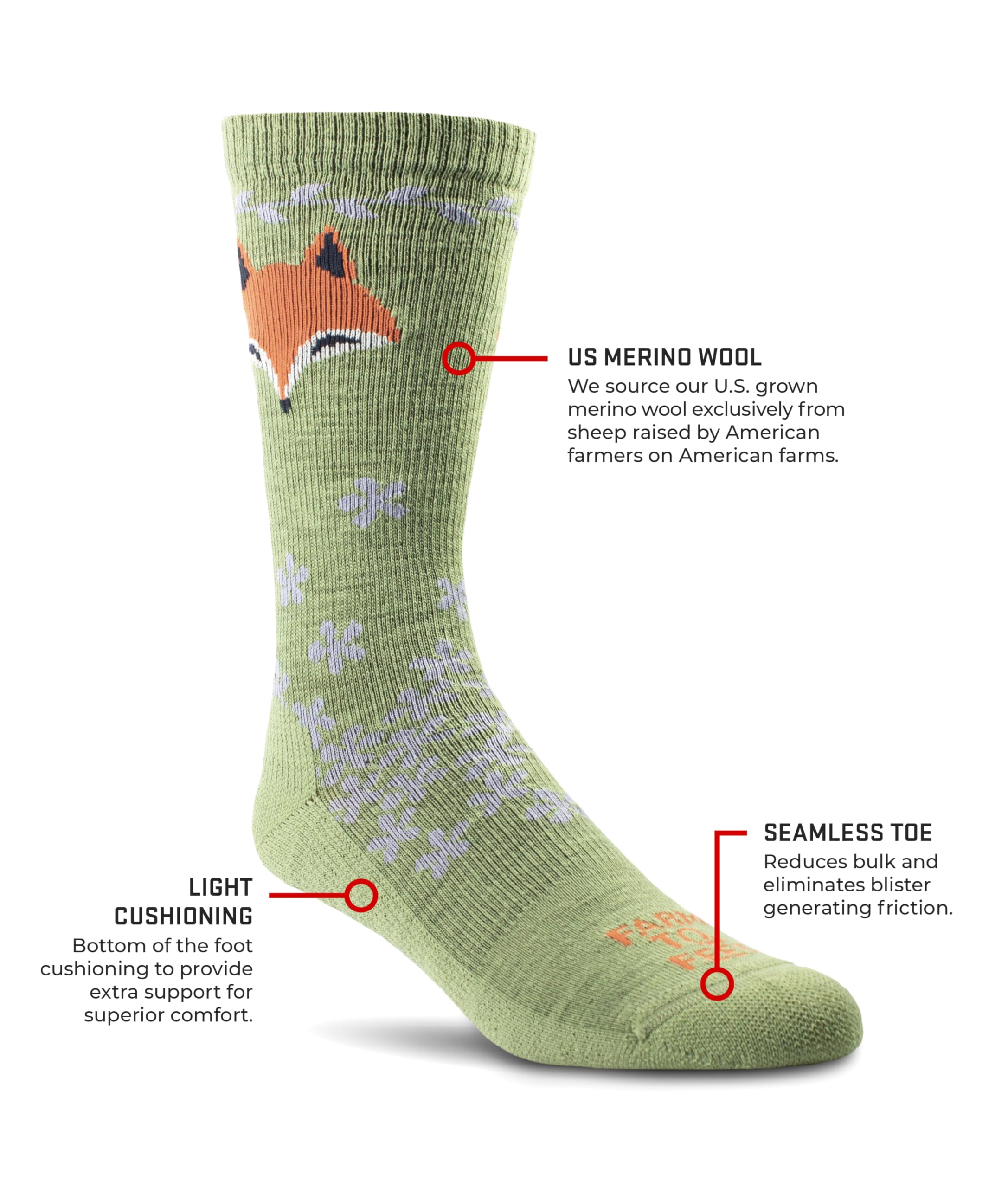 Farm to Feet Women's Standard Emeryville Light Cushion Crew Merino Wool Socks, Mosstone, Large