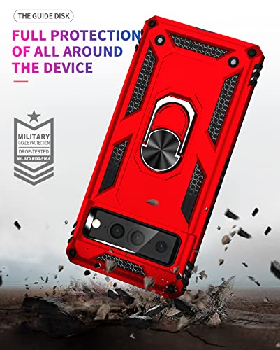 SunRemex for Google Pixel 7 Pro Case with Invisibility Screen Protector, Magnetic Ring Holder Kickstand,[Military Grade] 20ft. Drop Tested Protective Phone Case for Google Pixel 7 Pro (Red)