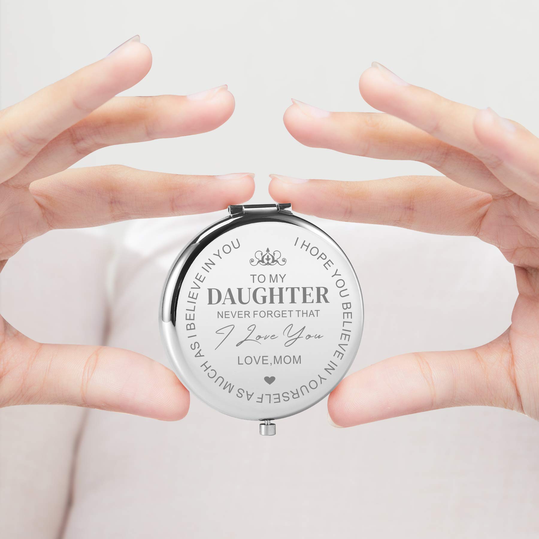 Dynippy Daughter Gifts from Mother Mom Daughter Birthday Gift Ideas Engraved Compact Mirror with Inspirational Quotes for Birthday Wedding Gift Special Celebration - Love My Daughter
