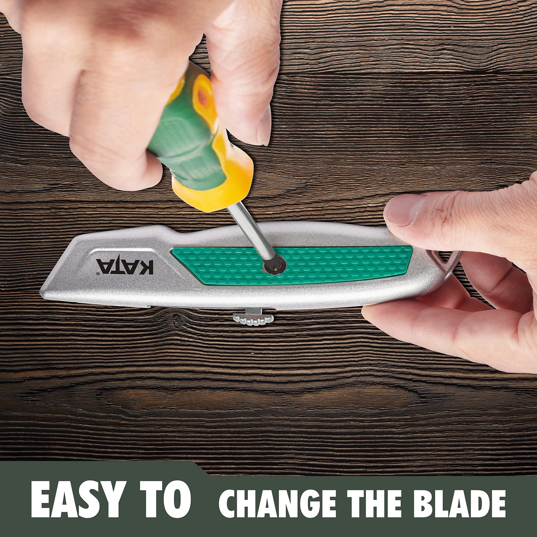 KATA 2 Pack Retractable Utility Knife,Heavy Duty Box Cutters for Cardboard, Boxes, Cartons and Rope,Rubbery Handle,with Extra 10pc SK5 Sharp Blades,GREEN