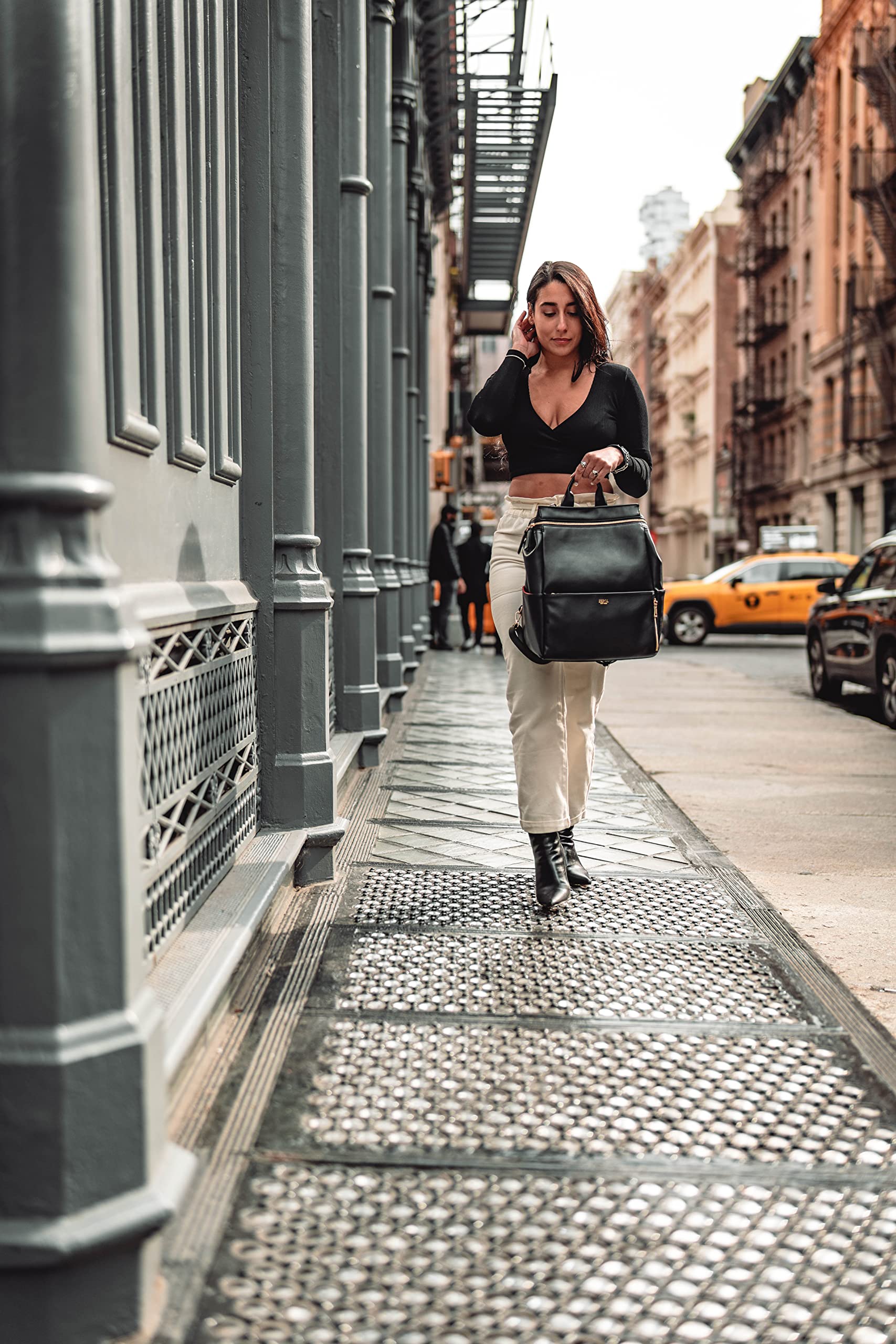 ZEPOL NEW YORK Leather Diaper Bag Backpack with Changing Pad, Stroller Straps (Leia Bag)