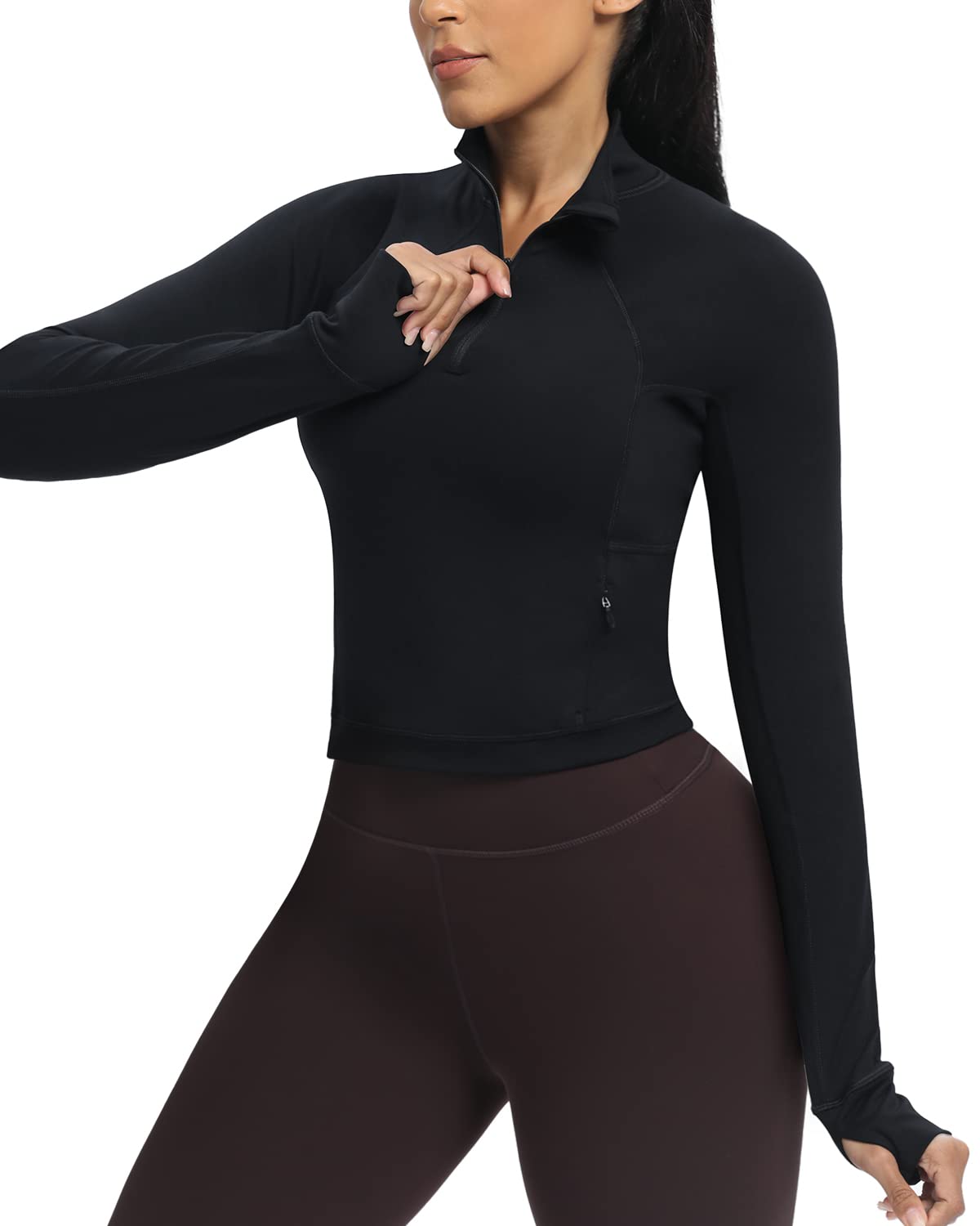 GYM RAINBOW Womens Cropped Workout Jakcets Half Zip Pullover Sweatshirt Long Sleeve Workout Shirts Athletic Tops(#3 Black,Medium)