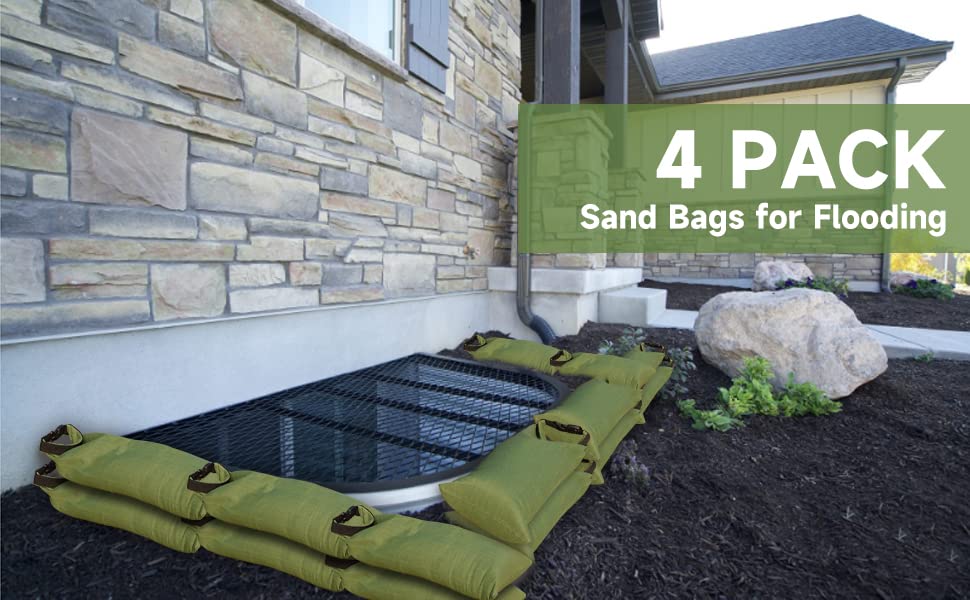 Flood Water Barrier Sand Bags - 4Pcs Thickened Long Canvas Flood Protection Sandbags with Insert Buckle Reusable Quick Flood Barrier for Home Door Window Basement Garage Floor Flood Control - 11"x28"