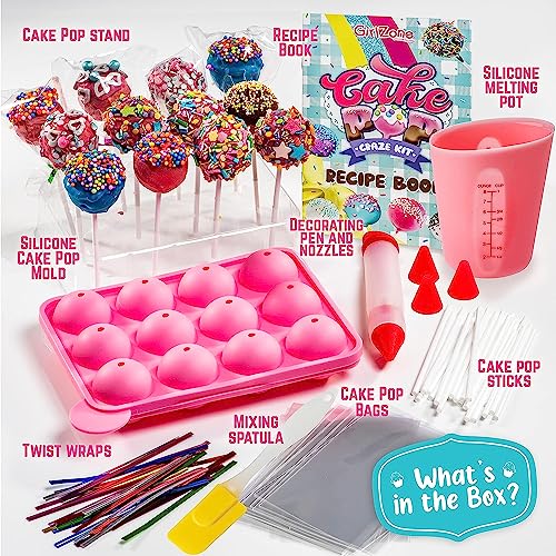 GirlZone Cake Pop Craze Kit, Kids Baking Set for Kids Ages 10-12 with Cake Pop Mold, Cake Pop Kit Stand, Cake Pop Gift Bags and Decorating Pen, Awesome Baking Gifts for Kids and Cakepops Molds Set