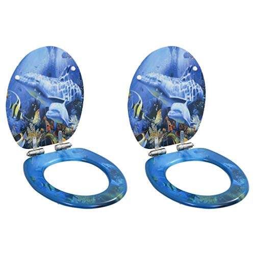 Plumbing Plumbing Fixture Hardware & Parts Toilet & Bidet Accessories WC Toilet Seats 2 pcs with Soft Close Lids MDF Dolphins Design