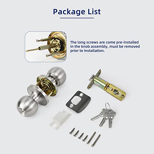 LOQRON Ball Door Knob Entry Function Door Knob, Keyed Entry Door Knob with Lock, Round Ball Handle for Front Door Right and Left Side, Satin Nickel,1Pack