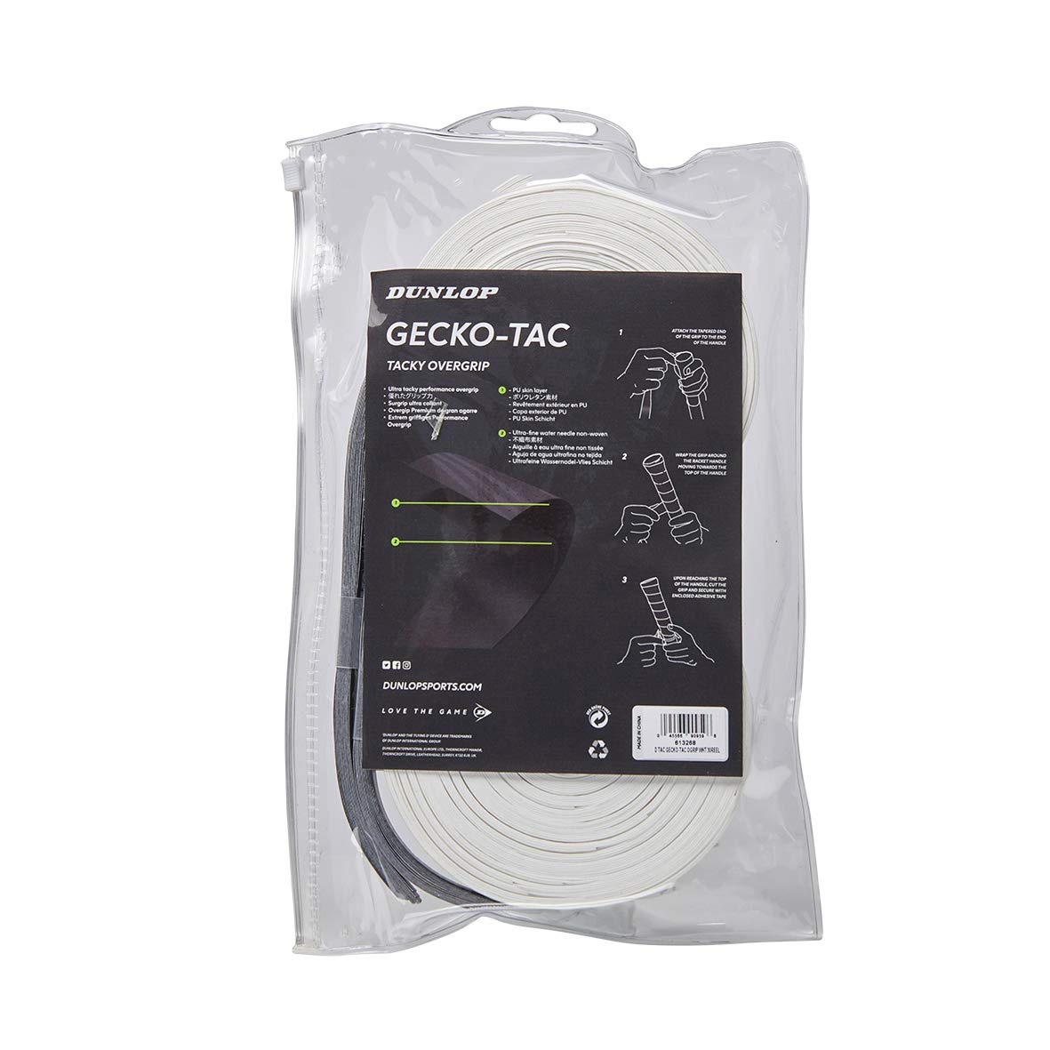 Dunlop Sports Gecko Tac Tennis Overgrip, Roll of 30, White