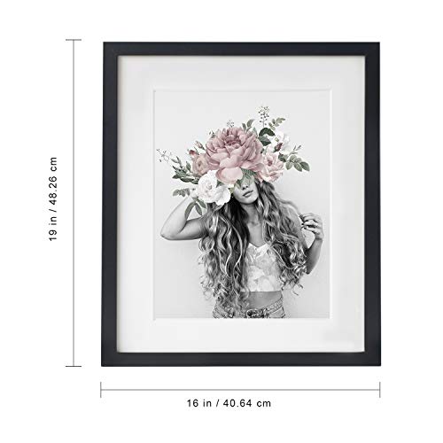 Fashion Woman Flower Head Modeling - Wall Decor Poster Print - Trendy Cute Beautiful Feminine Fine Visual Art Display (Framed)
