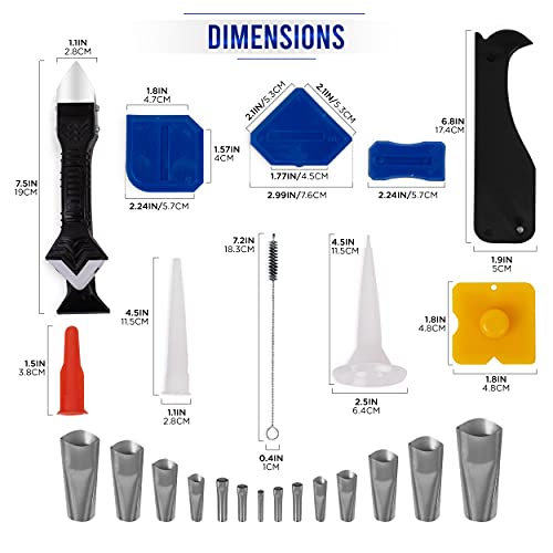 MIH TOOLS Caulking Tool Kit-[34 Pcs] 3 in 1 Silicone Caulking Tools, Grout & Caulk Remover Scraper, Sealant Finishing, Stainless Steelhead, Glass Glue Angle Scraper for Kitchen, Bathroom Floor, Window
