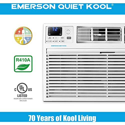 Emerson Quiet Kool 14,000 BTU 230V 4 in 1 Through-the-Wall Air Conditioner, Heater, Dehumidifier, and Fan, For Rooms up to 700 Sq. Ft., with Remote Control and 24H Timer
