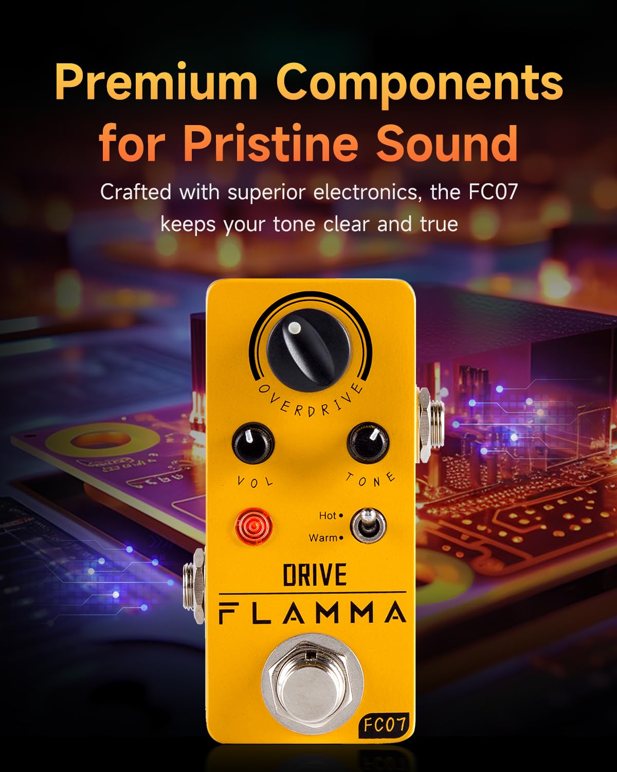 FLAMMA FC07 Overdrive Pedal Vintage Overdrive Effect Warm/Hot Modes, Mini Analog Overdrive Guitar Pedal Electric Guitar Effects Pedal, True Bypass