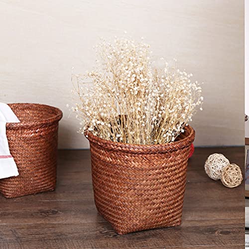 Toyvian Kitchen Rubbish Box Woven Basket Trash Can, 1Pc Rattan Storage Basket Wastebasket Garbage Bin for Home Bathroom Kitchens Office- 24X24X24CM Bedroom Wastebasket