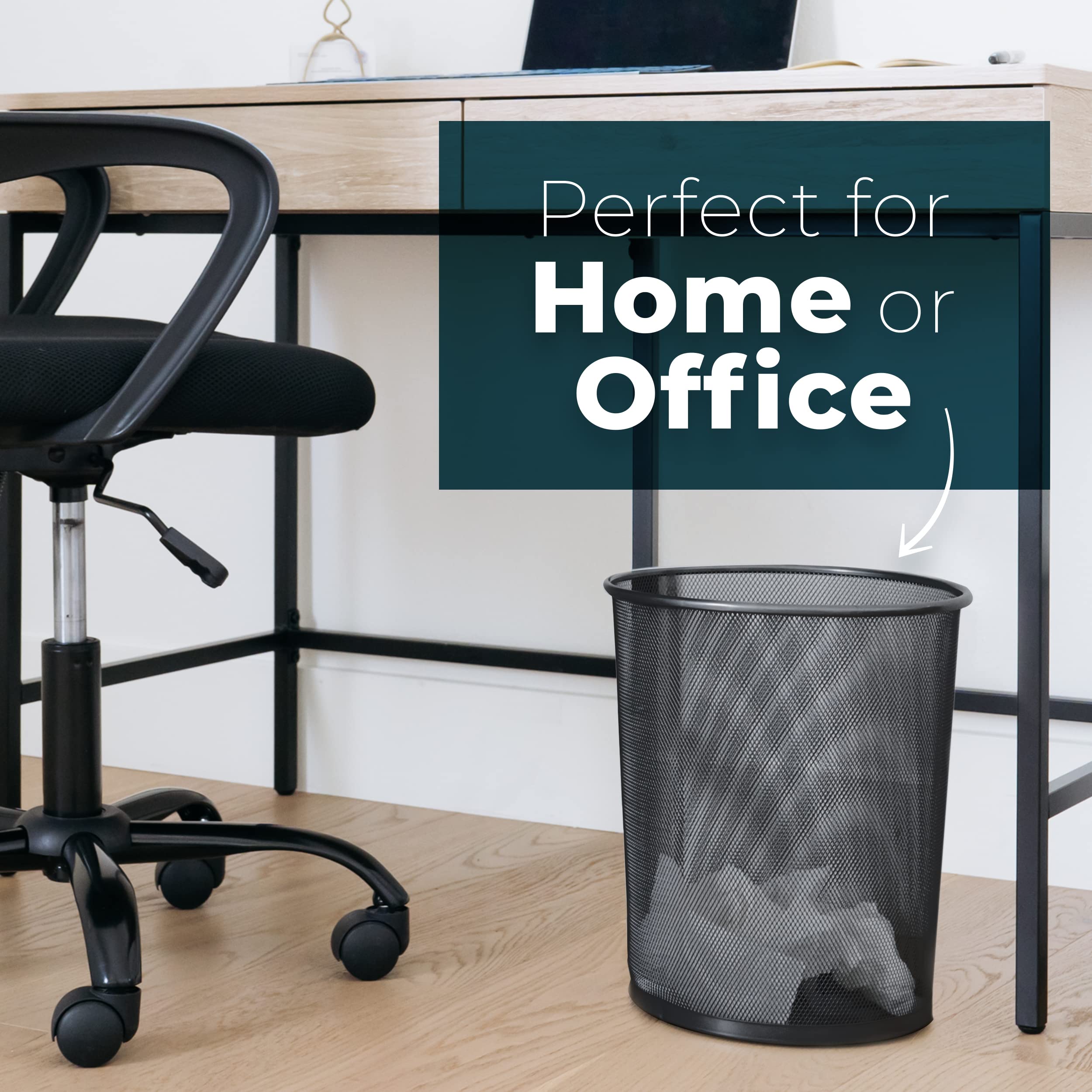 Greenco Small Round 6 Gallon Black Mesh Trash Cans for Home or Office, Set of 2