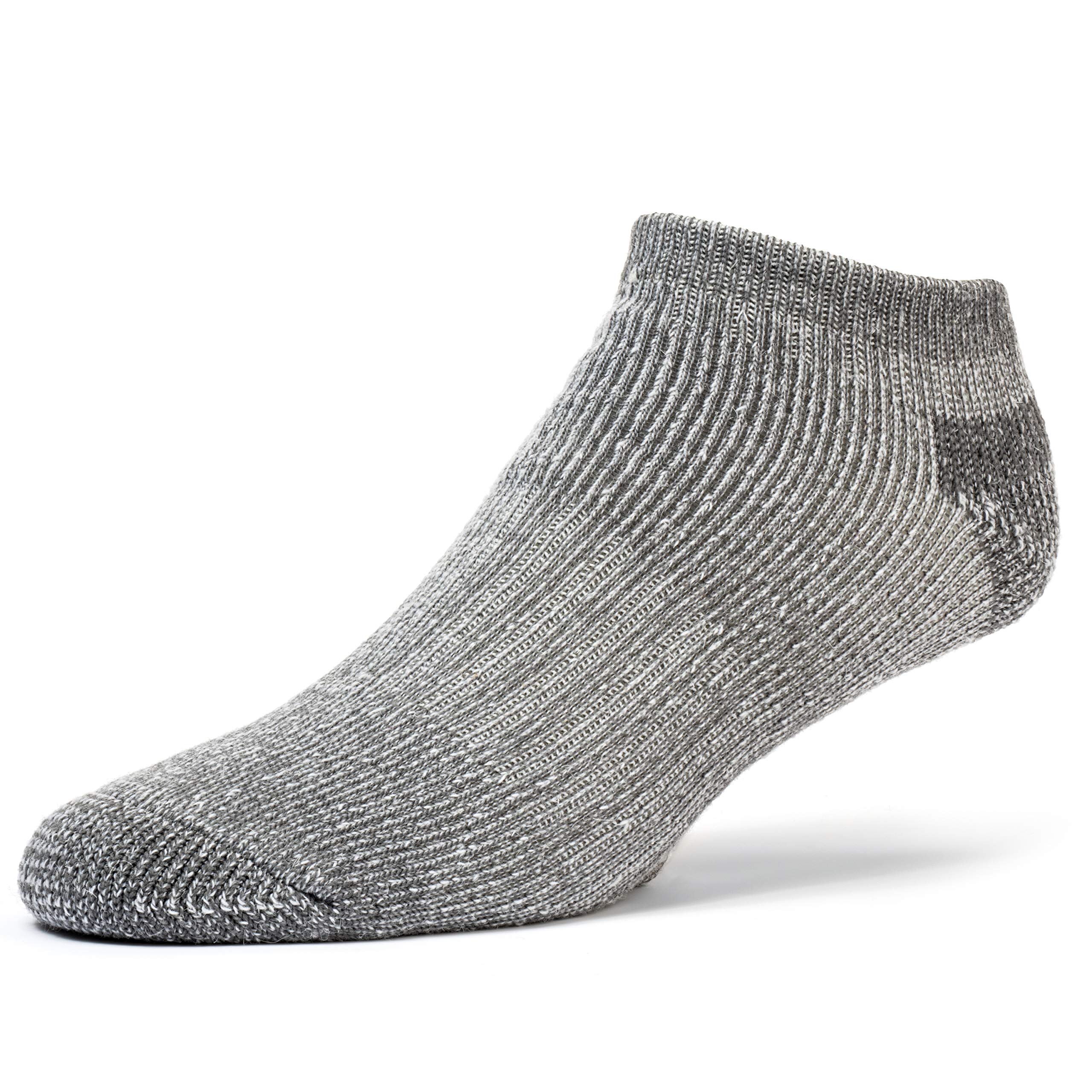 FUN TOES Low Cut Ankle Merino Wool Mens Hiking Running Socks Compression Arch Support Cushioned 6 Pairs (Grey)
