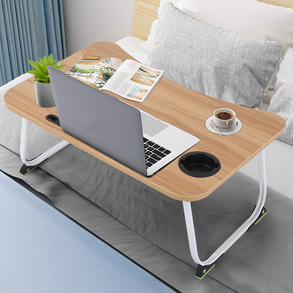 Folding Lap Desk, 23.6 Inch Portable Laptop Bed Desk Lap Desk with Cup Holder, for Working Reading Writing, Eating for Bed Sofa Couch Floor (Brown)