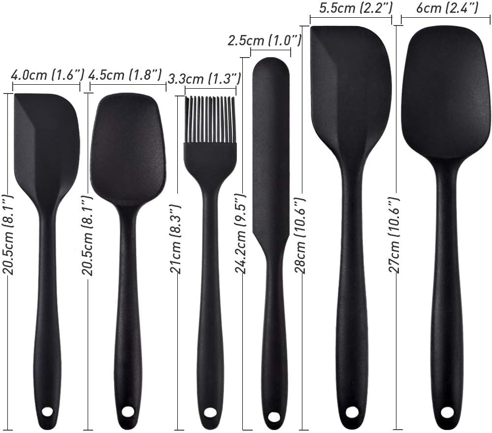 HFLYJPYW Spatulas Set of 6, Food Grade Silicone Spatulas Rubber Heat Resistant, Stainless Steel Core, Kitchen Utensils Nonstick for for Cooking, Baking and Mixing (Black)