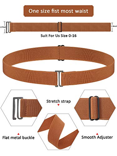 SATINIOR 4 Pack Women No Show Invisible Belt Elastic Stretch Waist Belt with Flat Buckle (Black White Grey Brown), Medium