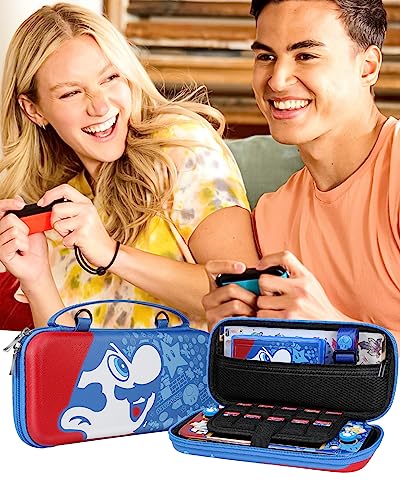 Xinocy for Nintendo Switch Lite 7 in 1 Storage Accessories Kit with Travel Carrying Case+Switch Lite Protective Cover+Game Case Holder+Strap+Sticker+2 Thumb Caps Cute Shell for Boys Kids Girls -Blue