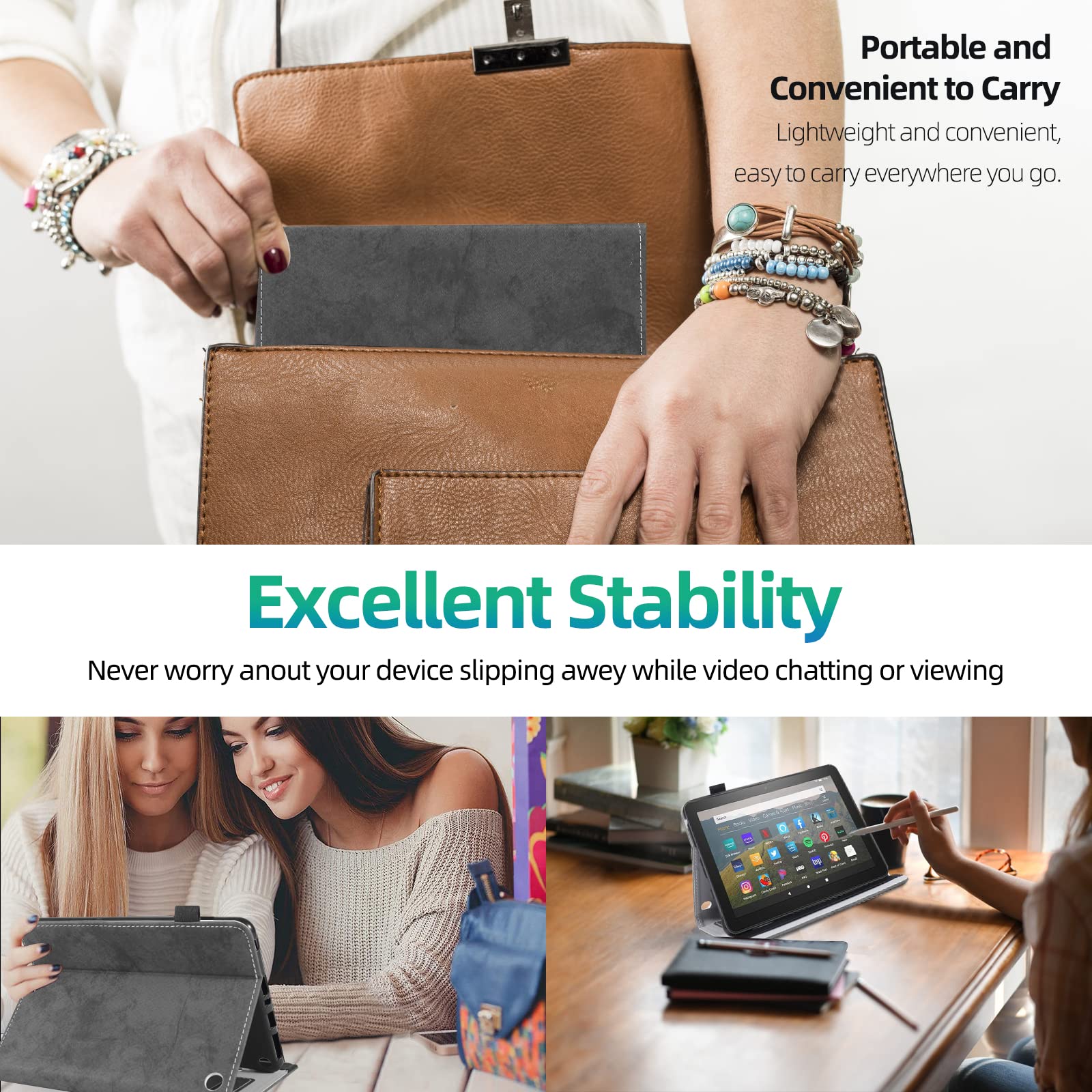 Fire HD 8 Tablet Case & Fire HD 8 Plus Tablet Case(Only Compatible with 10th Generation 2020 Release),Auto Sleep/Wake Ultra Lightweight Slim Stand Folio Cover with Pocket/Card Slots,Denim Gray
