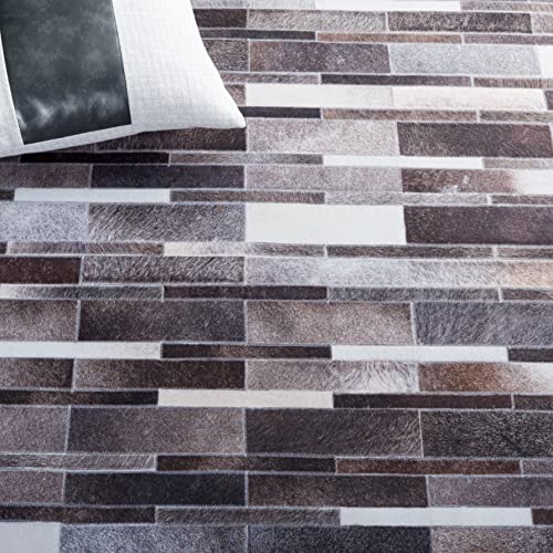 SAFAVIEH Faux Hide Collection Area Rug - 6' x 9', Ivory & Grey, Rustic Modern Glam Design, Non-Shedding & Easy Care, Machine Washable Ideal for High Traffic Areas in Living Room, Bedroom (FAH542A)