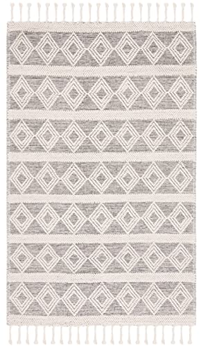 Safavieh Natura Collection Accent Rug - 4' x 6', Ivory & Black, Handmade Flat Weave Moroccan Boho Rustic Braided Tassel Wool, Ideal for High Traffic Areas in Entryway, Living Room, Bedroom (NAT307A)