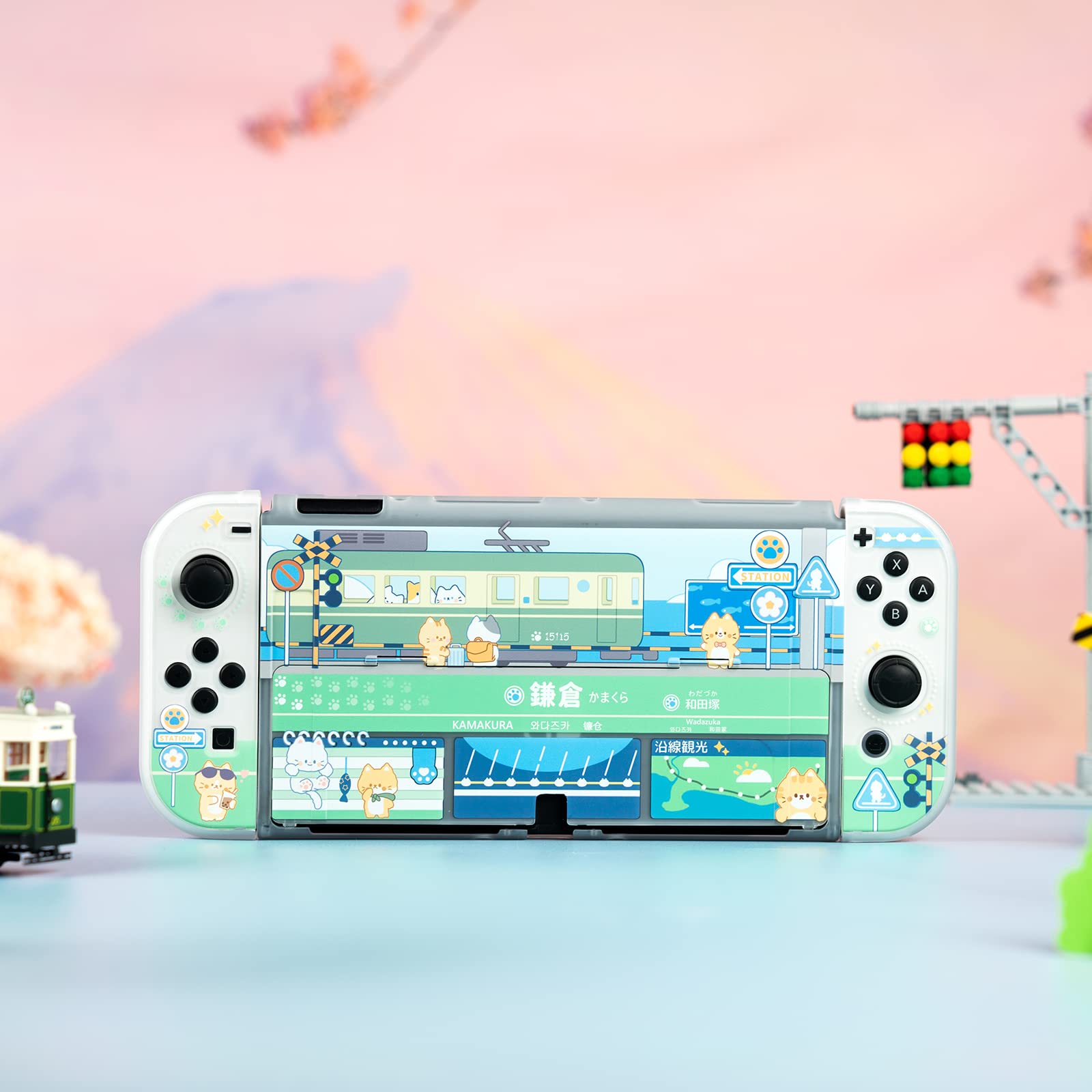 GeekShare Protective Case Slim Cover Case Compatible with Nintendo Switch OLED and Joy-Con - Shock-Absorption and Anti-Scratch -- Travel Cat