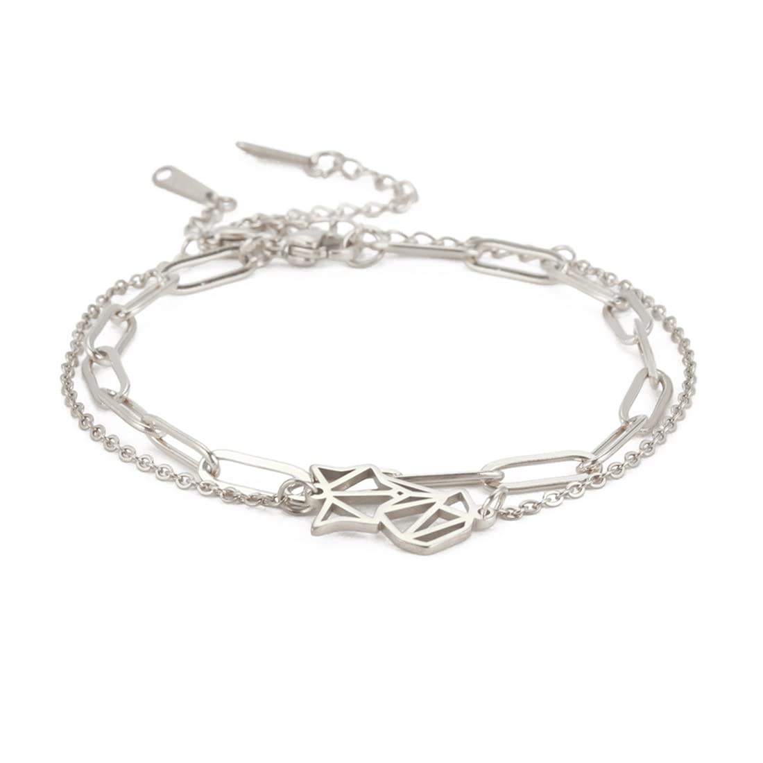EUEAVAN Cute Animal Fox Pendant Layered Bracelet Charm Simple Creative Nine-tailed Fox Jewelry Girl Woman Girlfriend (Silver Fox)
