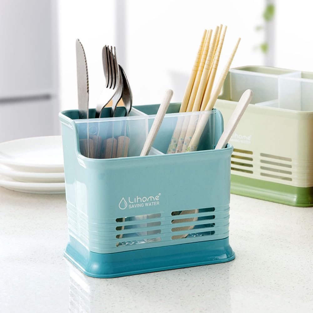 emlovosy Cutlery Organizer-Strong Construction Scratch-resistant High Durability Utensil Drawer Storage Tray for Kitchen Blue 4Grid