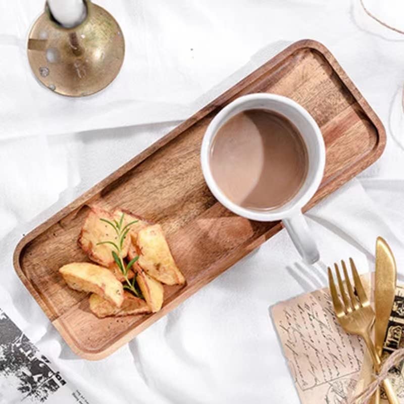 Set of 3pcs Solid Acacia Wood Serving Trays (11 x 4.1 inches) Rectangular Wooden Serving Platters for Home Decor, Food, Vegetables, Fruit, Charcuterie, Appetizer Serving Tray, Cheese Board Plate