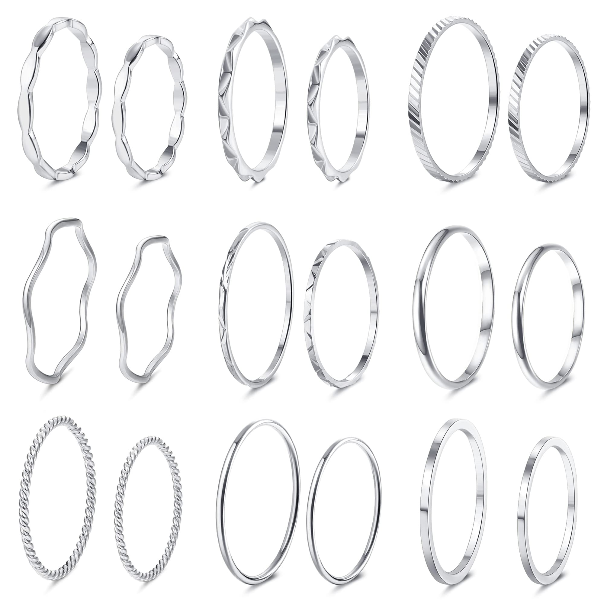 FASACCO 18PCS Plain Band Knuckle Stacking Midi Rings for Women Men Simple Wedding Finger Stackable Statement Rings Comfort Fit Size 4 to 9