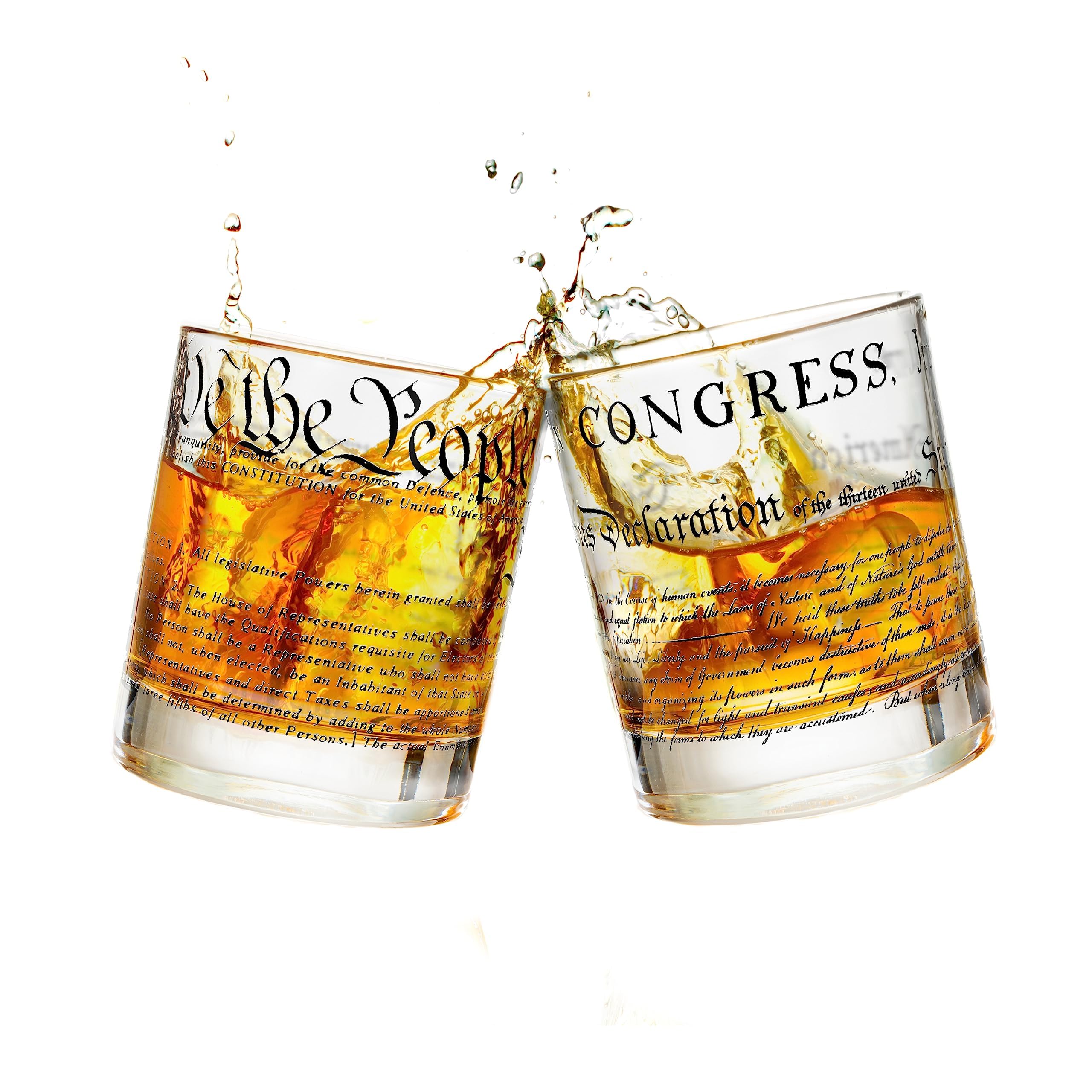 Greenline Goods Whiskey Glasses – United States Constitution + Declaration Glass (Set of 2) - 10 oz Tumblers - American US Patriotic Gift Set - Old Fashioned We The People Cocktail Glasses