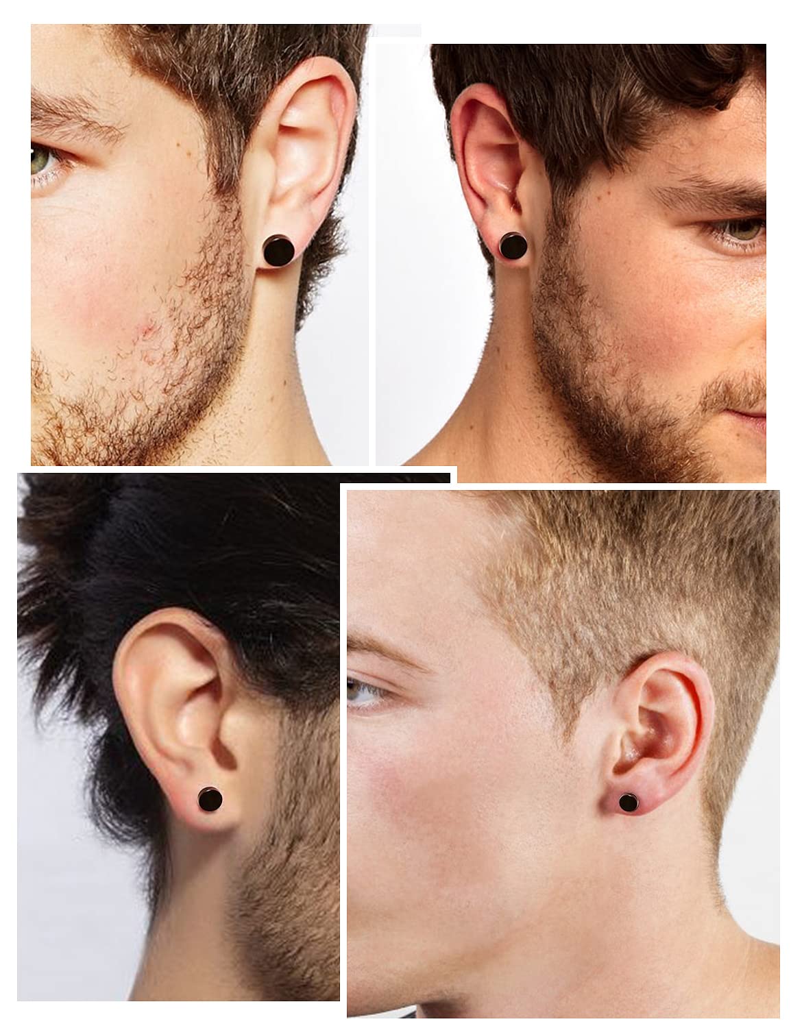 Ftovosyo 12 Pairs Black Stud Earrings for Men Stainless Steel Round Disc Faux Gauges Ear Studs for Women 3mm-8mm