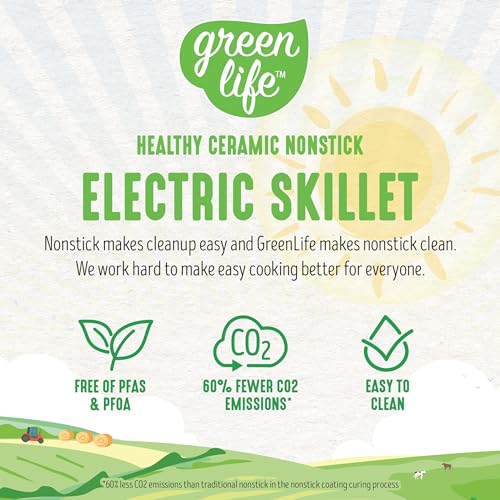 GreenLife Healthy Ceramic Nonstick, 12" 5QT Square Electric Skillet with Glass Lid, Dishwasher Safe, Adjustable Temperature Control, PFAS-Free, Pink