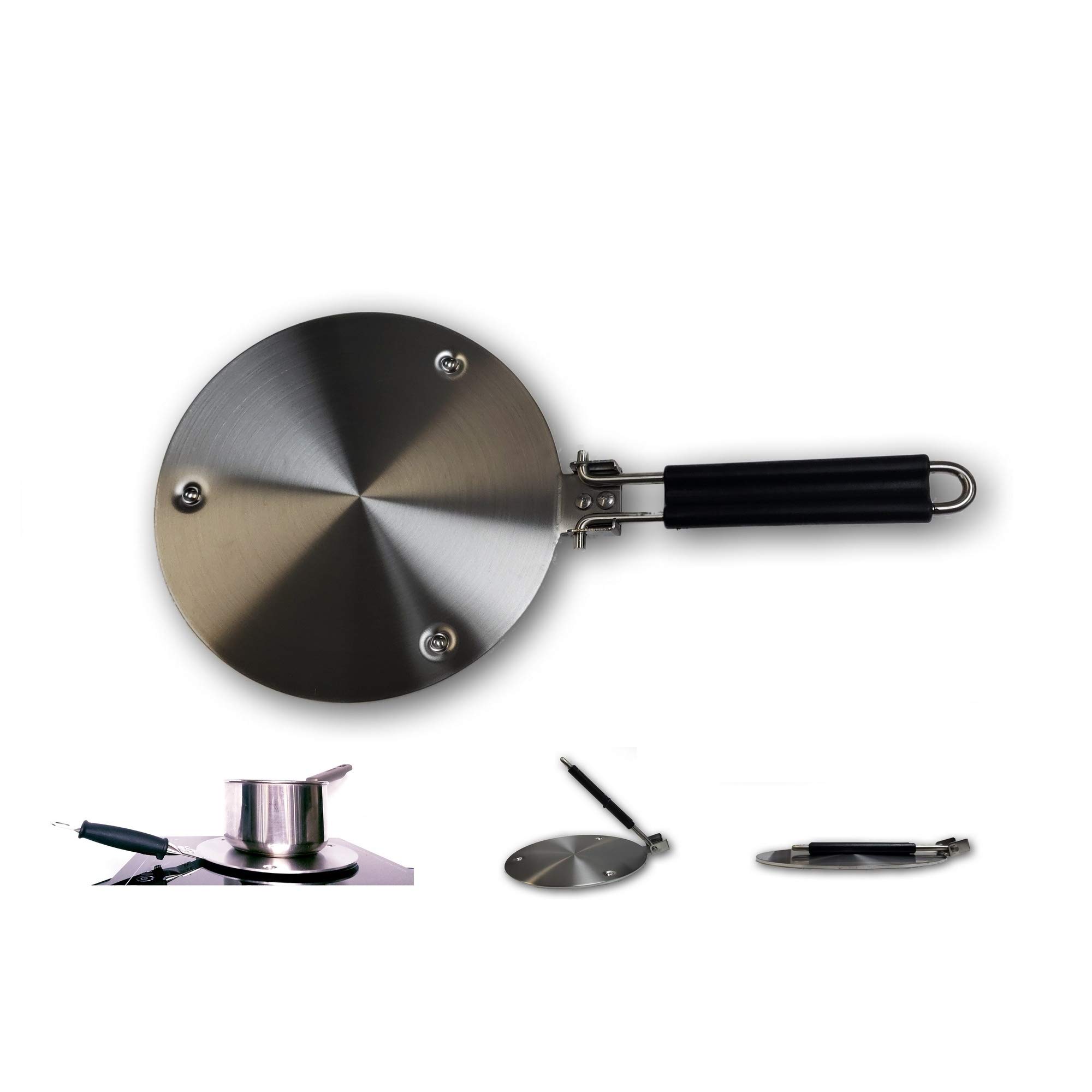 Foldable Induction Hob Heat Diffuser Stainless Steel, Gas Stovetop Heat Diffuser Ring Plate CookTop 8-9.5 inches (Set 3 Sizes)