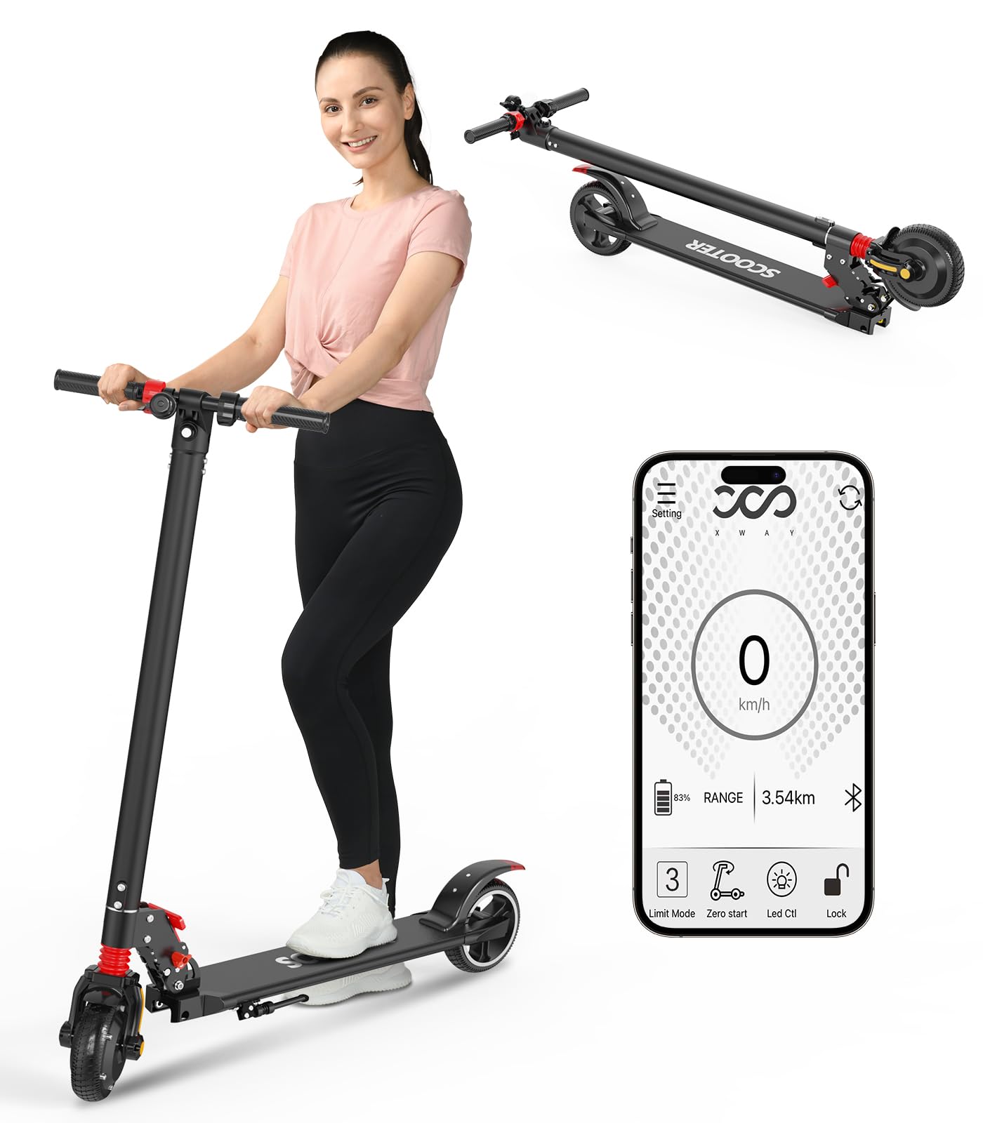 Electric Kick Scooter, Max 15MPH Power by 250W Motor,12/15Miles Range, Commuting E-Scooter, 6.5" Solid Tire,Foldable Scooter for Adults & Teens,Smart APP
