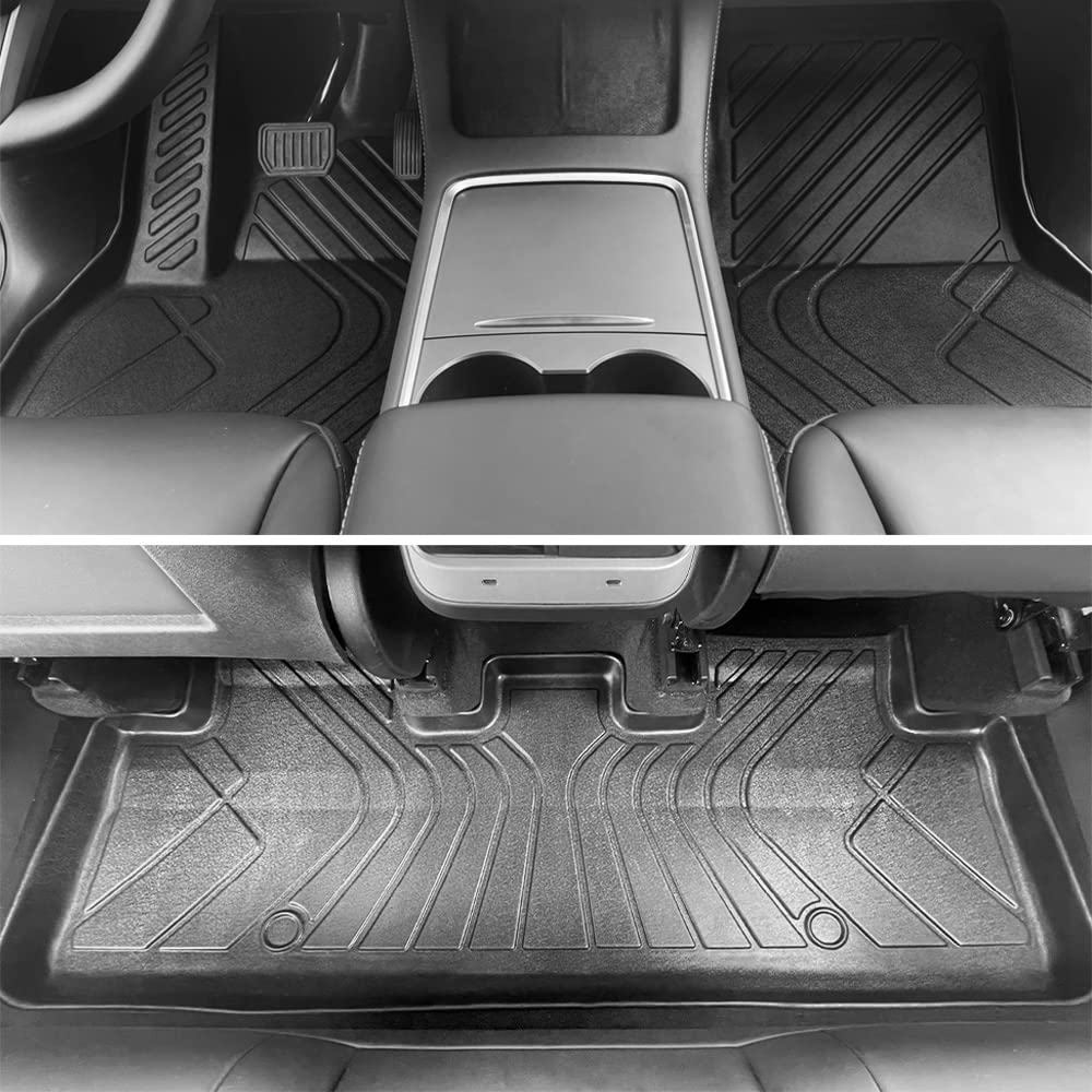 Fly5D 3PCS Tesla Model Y Floor Mats, All-weather Waterproof Non-slip Floor Mat, Custom Fit Floor Liners for Tesla Model Y 2019-2023 (1st & 2nd Row)
