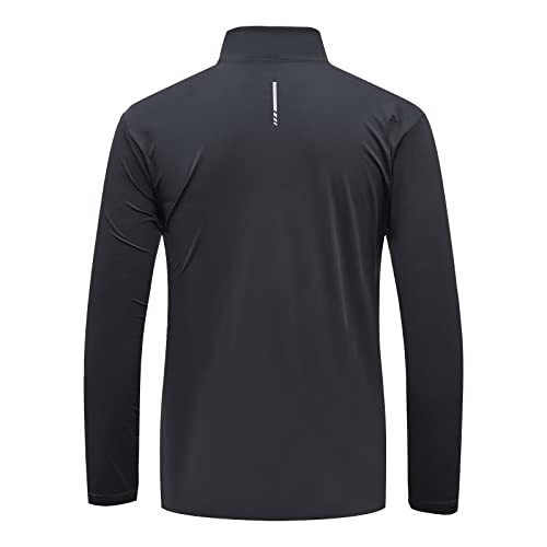 FRTCV Mens Shirts Quarter Zip – Long Sleeve Workout T Shirts Athletic Golf Tshirt Quick Dry Running Top T-shirts Black, Size M